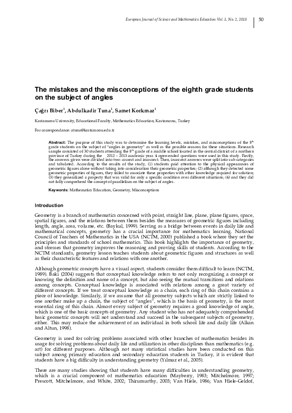 (PDF) The mistakes and the misconceptions of the eighth grade students ...