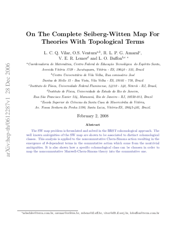 (PDF) On the complete Seiberg-Witten map for theories with topological ...