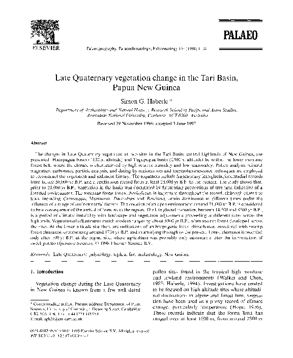(PDF) Late Quaternary vegetation change in the Tari Basin, Papua New Guinea