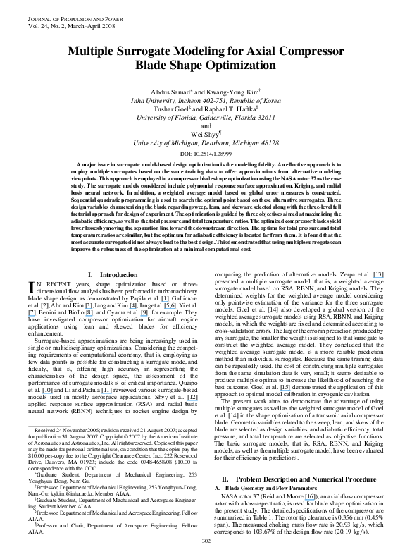 (PDF) Multiple Surrogate Modeling for Axial Compressor Blade Shape Optimization