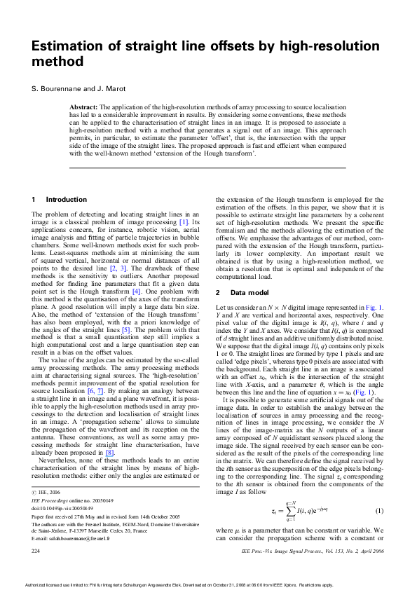 (PDF) Estimation of straight line offsets by high-resolution method