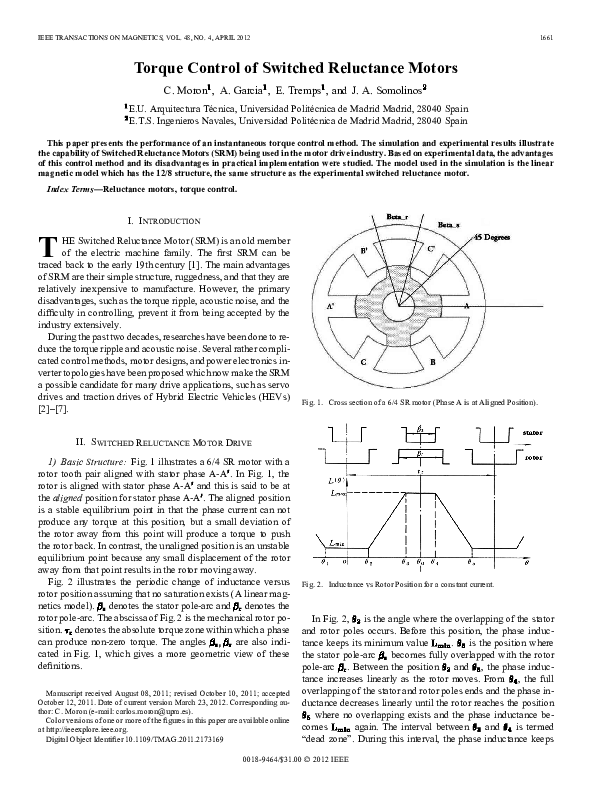 Pdf Torque Control Of Switched Reluctance Motors