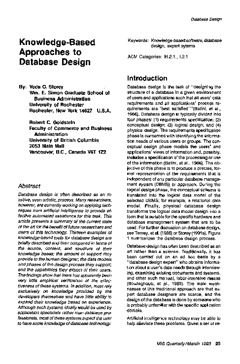 (PDF) Knowledge-Based Approaches to Database Design