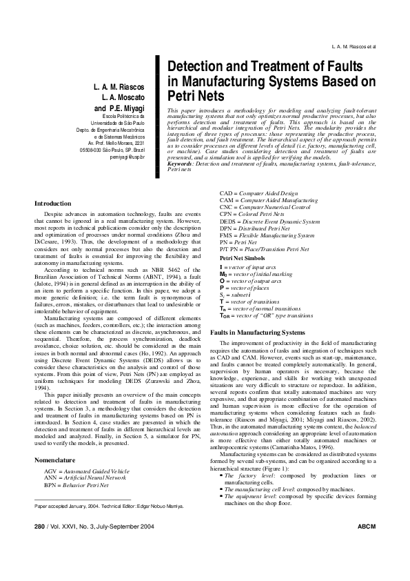 (PDF) Detection and treatment of faults in manufacturing systems based on Petri Nets
