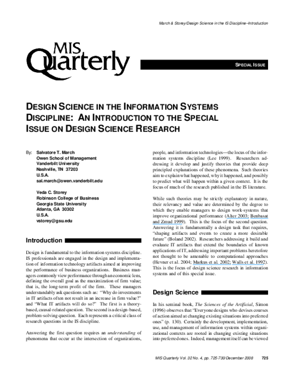 (PDF) Design science in the information systems discipline: an introduction to the special issue ...