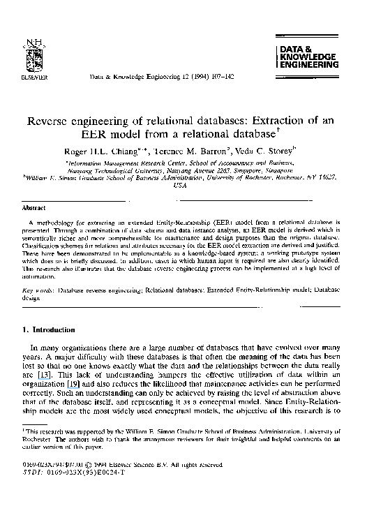 Pdf Reverse Engineering Of Relational Databases Extraction Of An Eer Model From A Relational