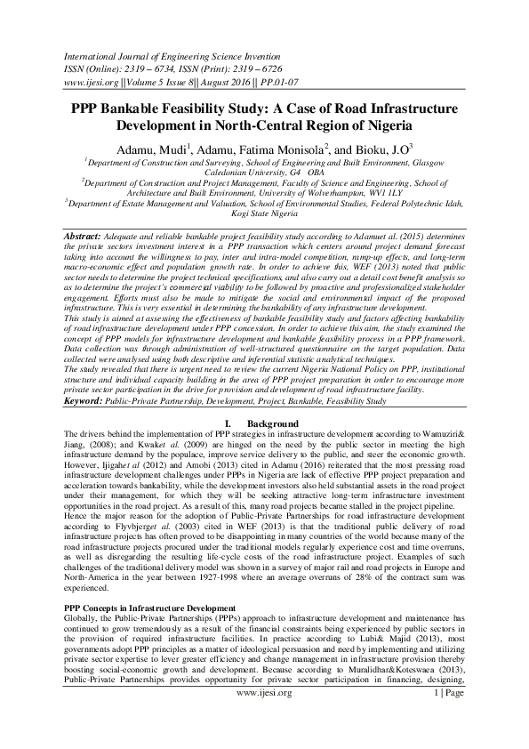 (PDF) PPP Bankable Feasibility Study: A Case of Road Infrastructure ...