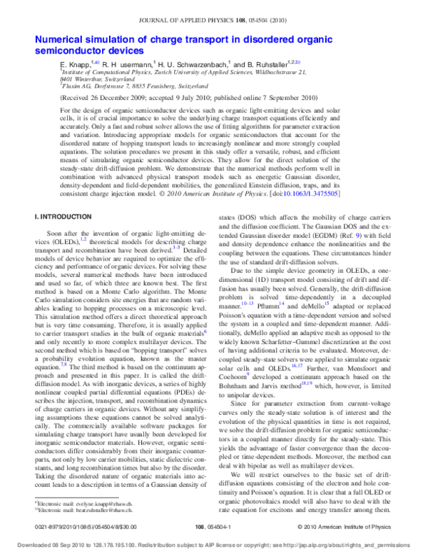 Pdf Numerical Analysis Of Steady State And Transient Charge Transport