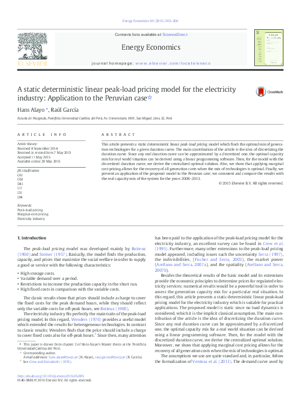 (PDF) A static deterministic linear peak-load pricing model for the electricity industry ...