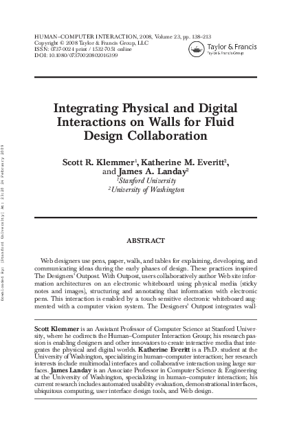 (PDF) Integrating Physical and Digital Interactions on Walls for Fluid ...