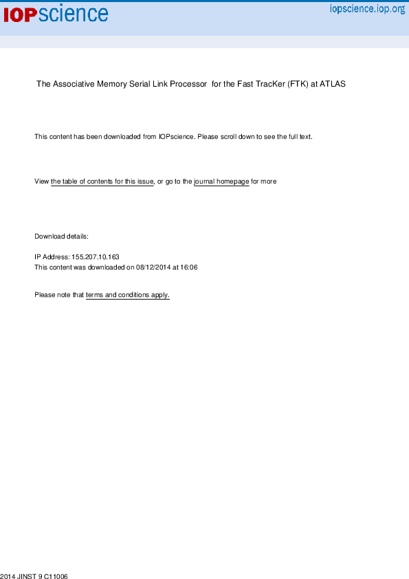 Pdf The Associative Memory Serial Link Processor For The Fast Tracker