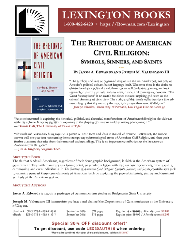 (PDF) The Rhetoric of American Civil Religion: Symbols, Sinners, and Saints