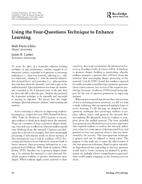 (PDF) Using the Four-Questions Technique to Enhance Learning