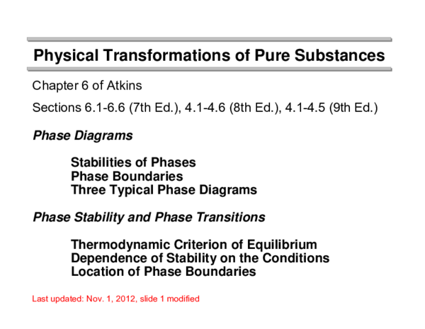 (PDF) Physical Transformations of Pure Substances