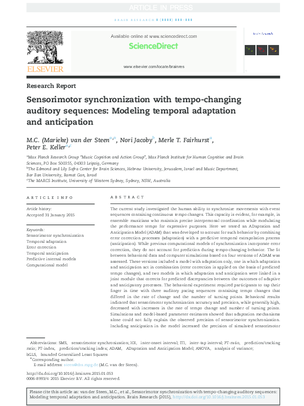 (PDF) Sensorimotor synchronization with tempo-changing auditory sequences: Modeling temporal ...