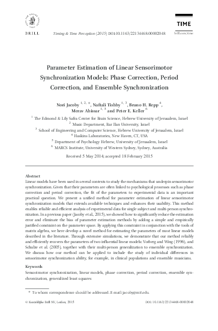 Pdf Parameter Estimation Of Linear Sensorimotor Synchronization