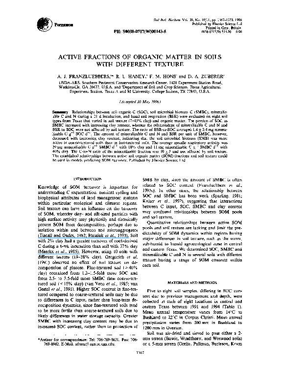 (PDF) Active fractions of organic matter in soils with different texture