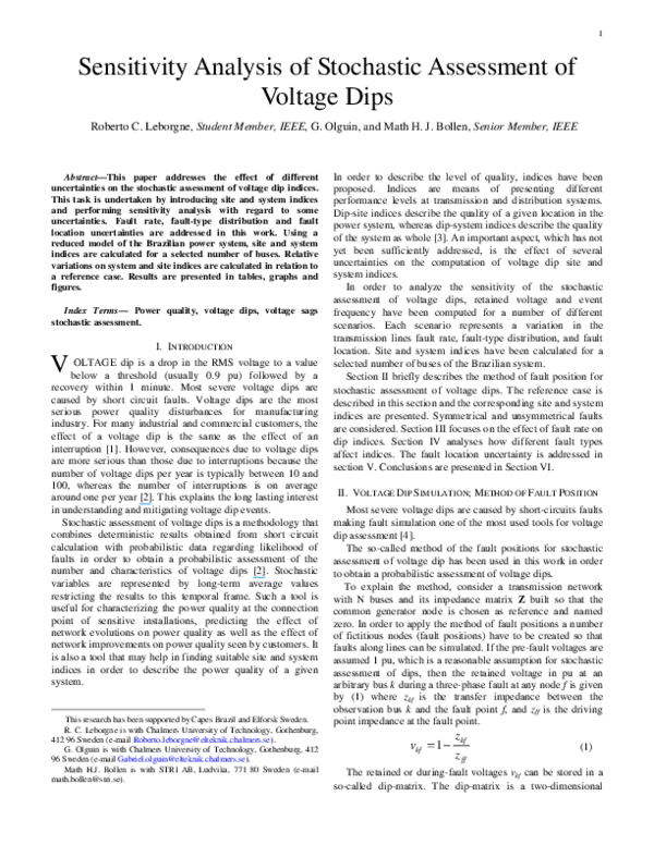(PDF) Sensitivity analysis of stochastic assessment of voltage dips