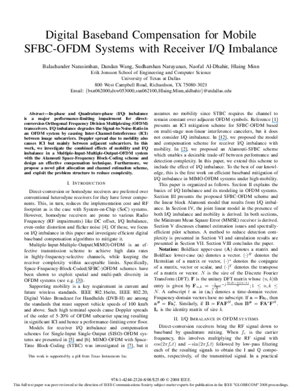 (PDF) Digital Baseband Compensation for Mobile SFBC-OFDM Systems with ...