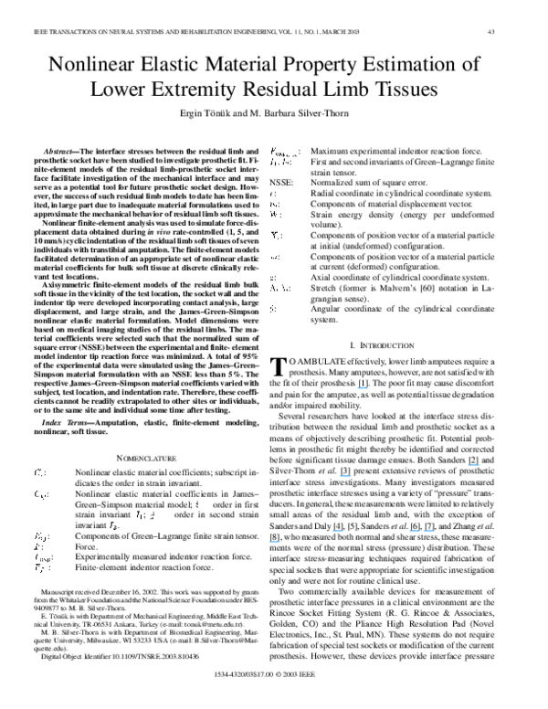 (PDF) Nonlinear viscoelastic material property estimation for lower extremity residual limbs
