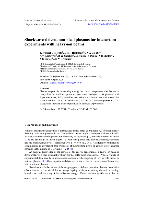 (PDF) Shockwave-driven, non-ideal plasmas for interaction experiments ...