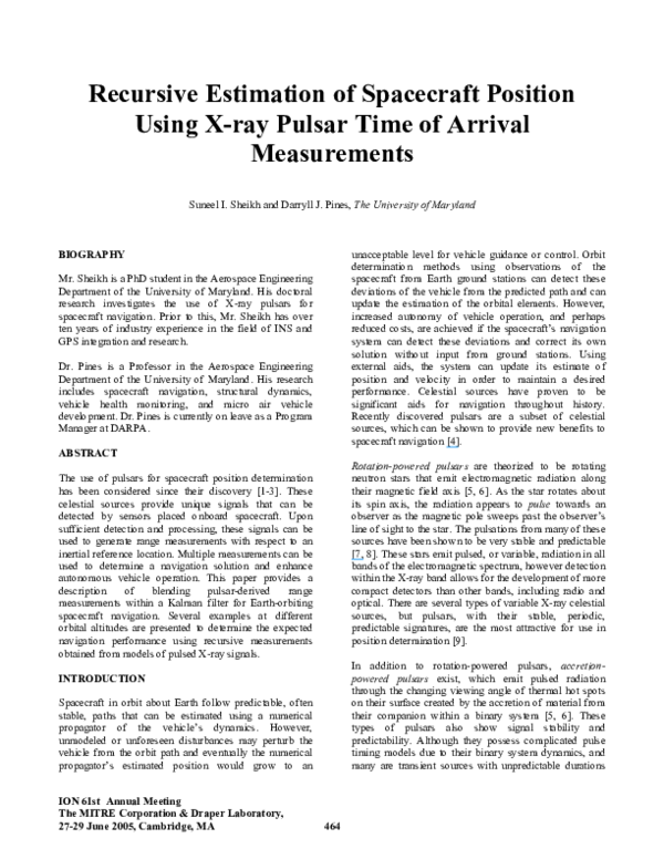 Pdf Recursive Estimation Of Spacecraft Position And Velocity Using X