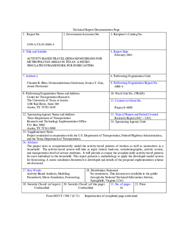 (PDF) Activity-Based Travel-Demand Modeling for Metropolitan Areas in Texas: A Micro Simulation ...