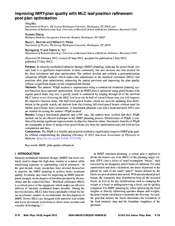 (PDF) Improving IMRT-plan quality with MLC leaf position refinement ...