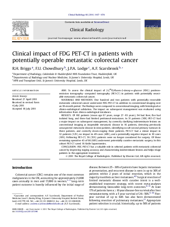 (PDF) Clinical impact of FDG PET-CT in patients with potentially ...