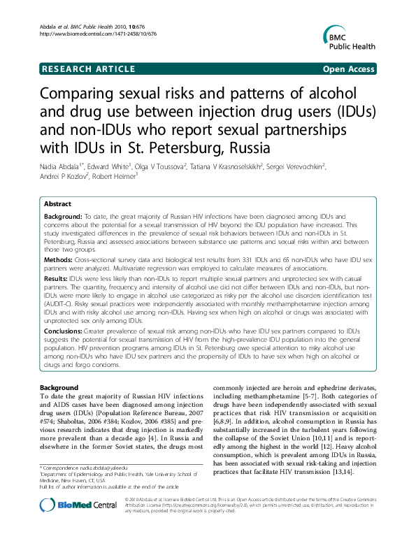 Pdf Comparing Sexual Risks And Patterns Of Alcohol And Drug Use Between Injection Drug Users