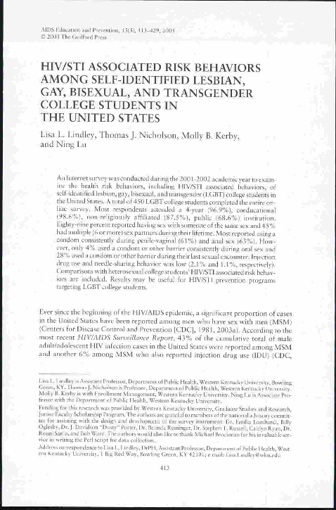 (PDF) HIV/STI Associated Risk Behaviors among Self-identified Lesbian ...