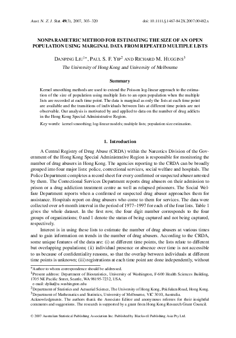 (PDF) Nonparametric Method for Estimating the Size of an Open Population Using Marginal Data ...