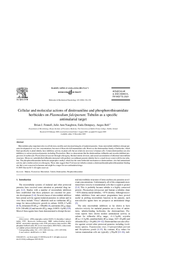 (PDF) Cellular and molecular actions of dinitroaniline and ...