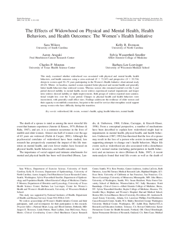 (PDF) The effects of widowhood on physical and mental health, health ...