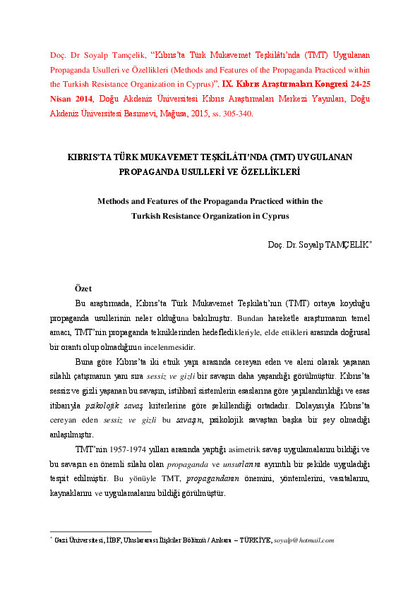 (PDF) KIBRIS’TA TÜRK MUKAVEMET TEŞKİLÂTI’NDA (TMT) UYGULANAN PROPAGANDA ...