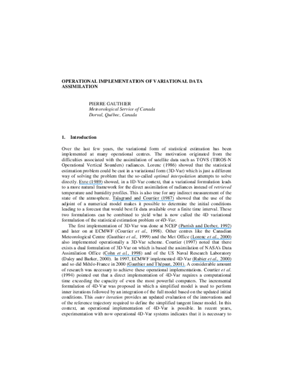 Pdf Operational Implementation Of Variational Data Assimilation
