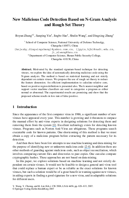 (PDF) New Malicious Code Detection Based on N-gram Analysis and Rough Set Theory