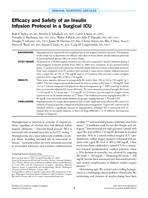 (PDF) Efficacy and Safety of an Insulin Infusion Protocol in a Surgical ICU