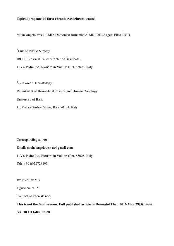 (PDF) Topical propranolol for a chronic recalcitrant wound