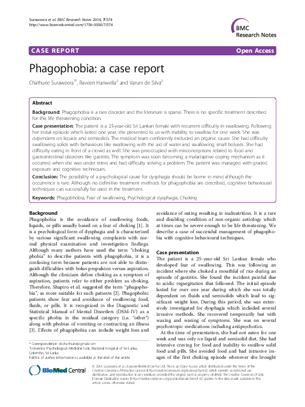 (PDF) Phagophobia: a case report