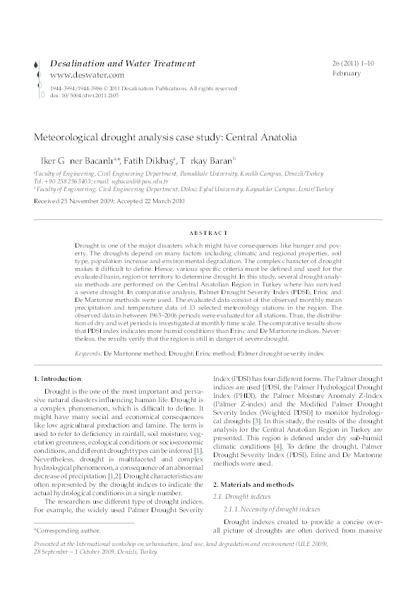 (PDF) Meteorological drought analysis case study: Central Anatolia