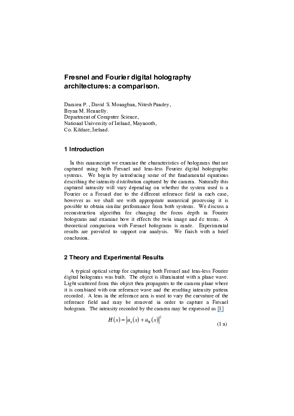 (PDF) Fresnel and Fourier digital holography architectures: a comparison