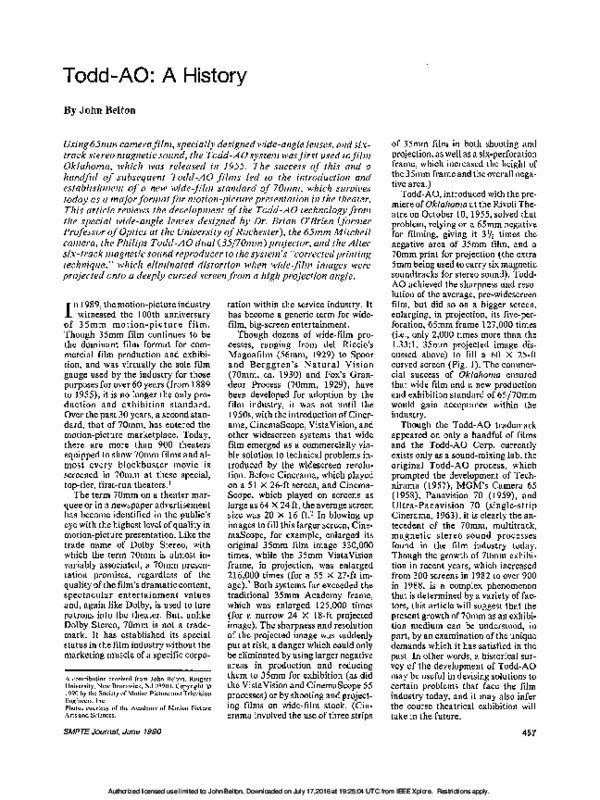 (PDF) Todd-AO: A History