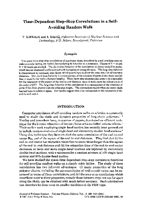 (PDF) Time-dependent step-step correlations in a self-avoiding random walk