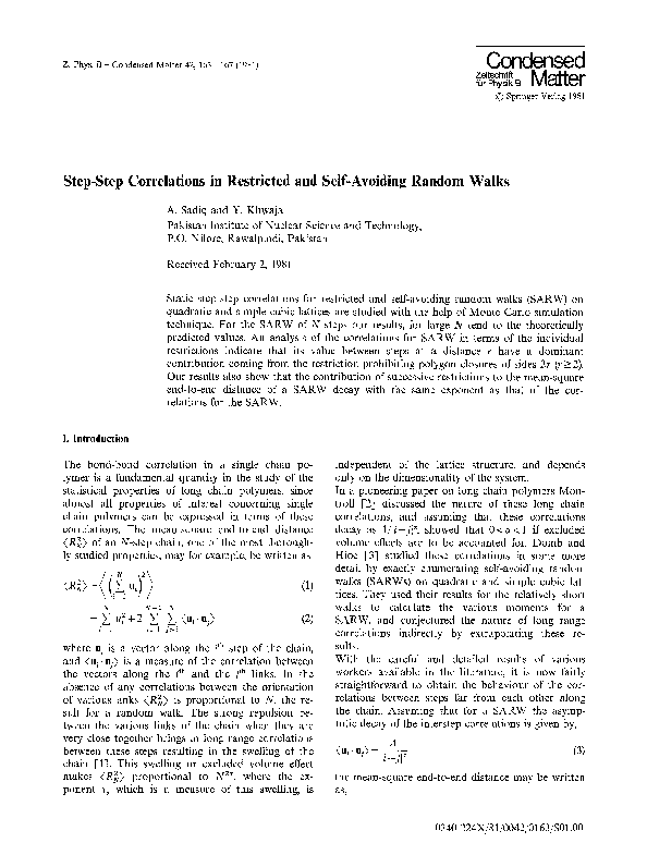(PDF) Step-step correlations in restricted and self-avoiding random walks