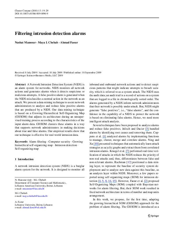 Pdf Growing Hierarchical Self Organizing Map For Filtering Intrusion Detection Alarms
