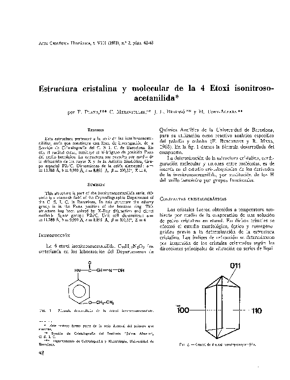 (PDF) Estructura cristalina y molecular de la 4 etoxi isonitrosoacetanilida