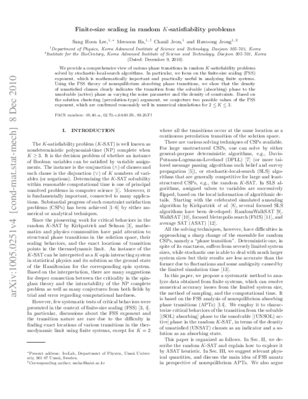 (PDF) Finite-size scaling in random K-satisfiability problems