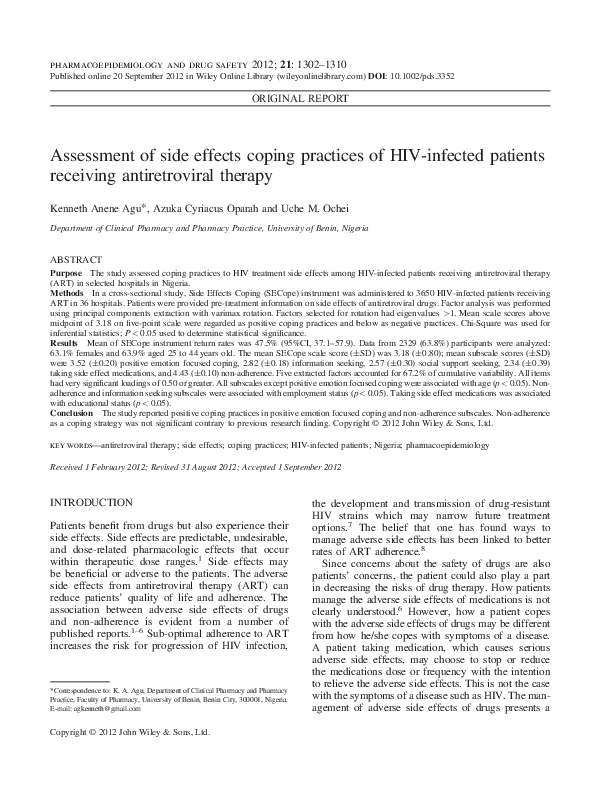 (PDF) Assessment of side effects coping practices of HIV-infected ...