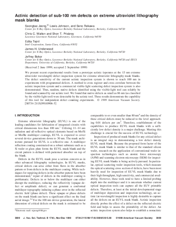 (PDF) Actinic detection of sub-100 nm defects on extreme ultraviolet ...
